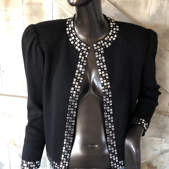 St. John | Sweaters | Vintage St John Pailette Studded Knit Cardigan ...